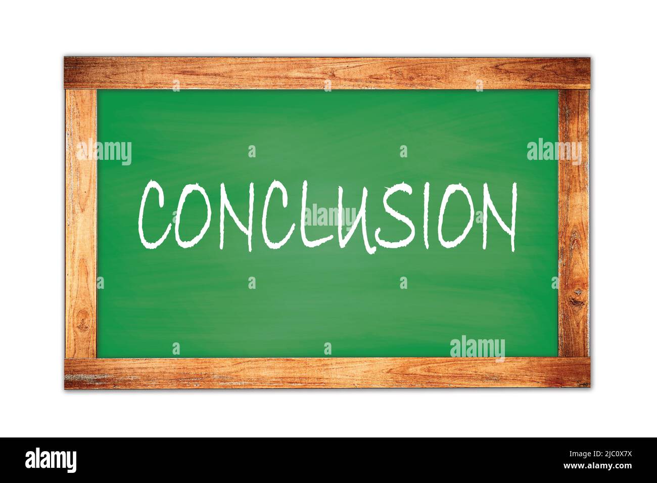 CONCLUSION text written on green wooden frame school blackboard Stock ...