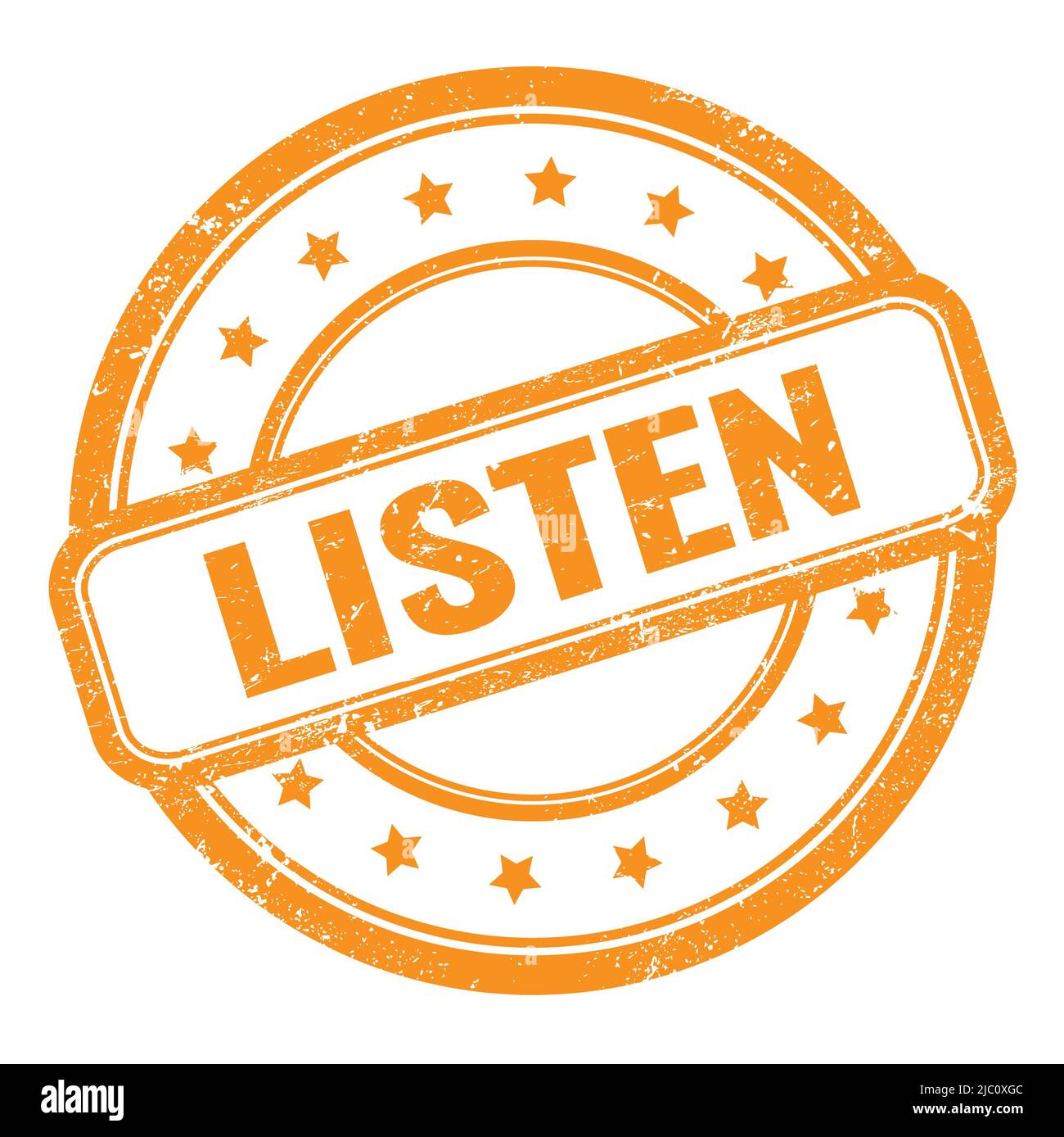 LISTEN text on orange grungy vintage round rubber stamp Stock Photo - Alamy