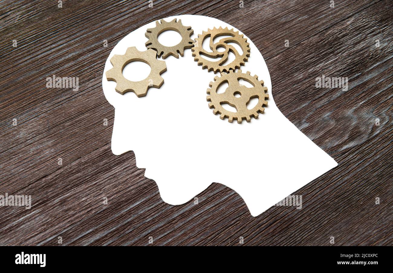 Paper male head shape with set of cogs and gears inside. Creative ...