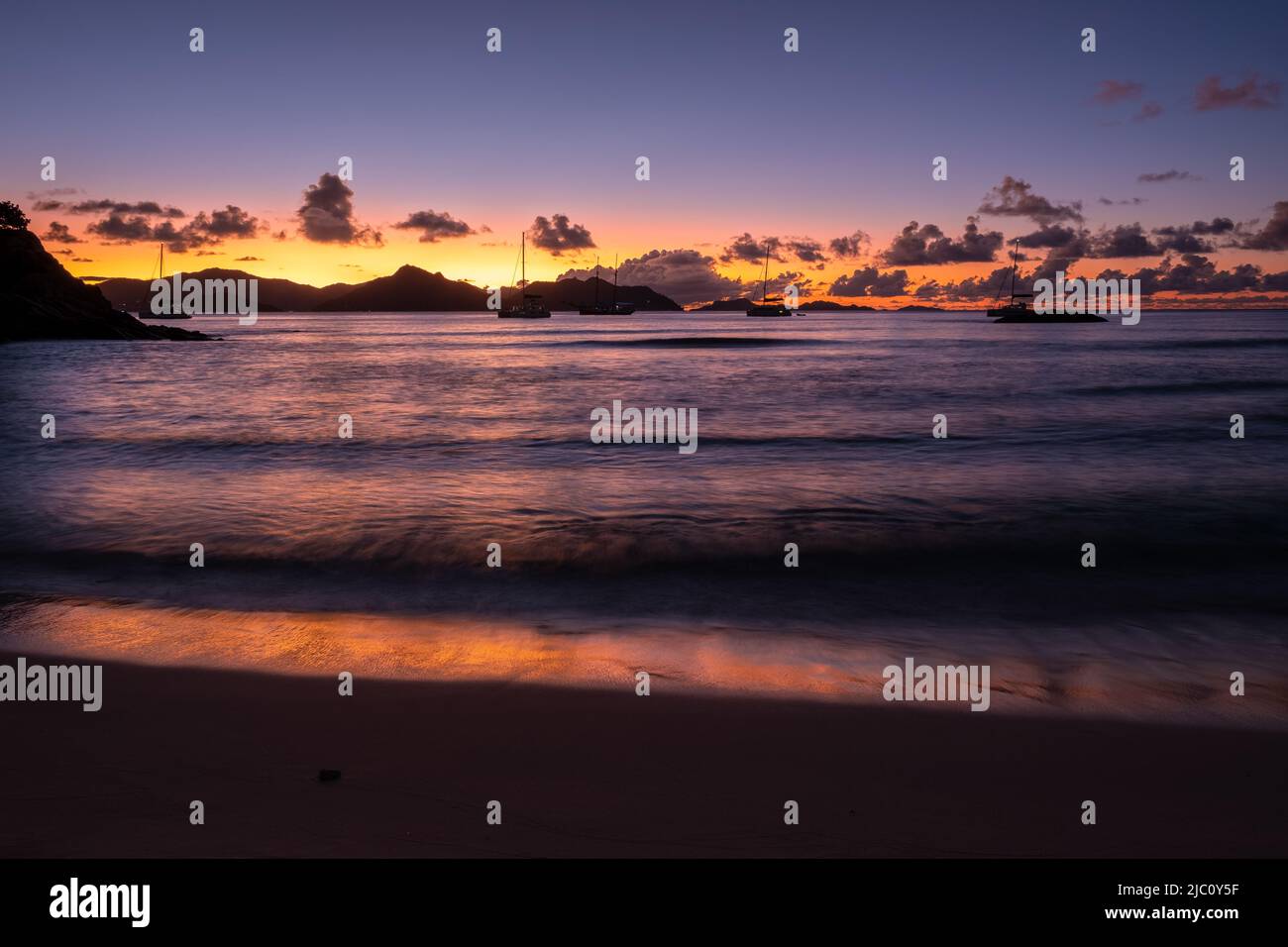 Anse Patates beach, La Digue Island, Seychelles, white beach with blue ...