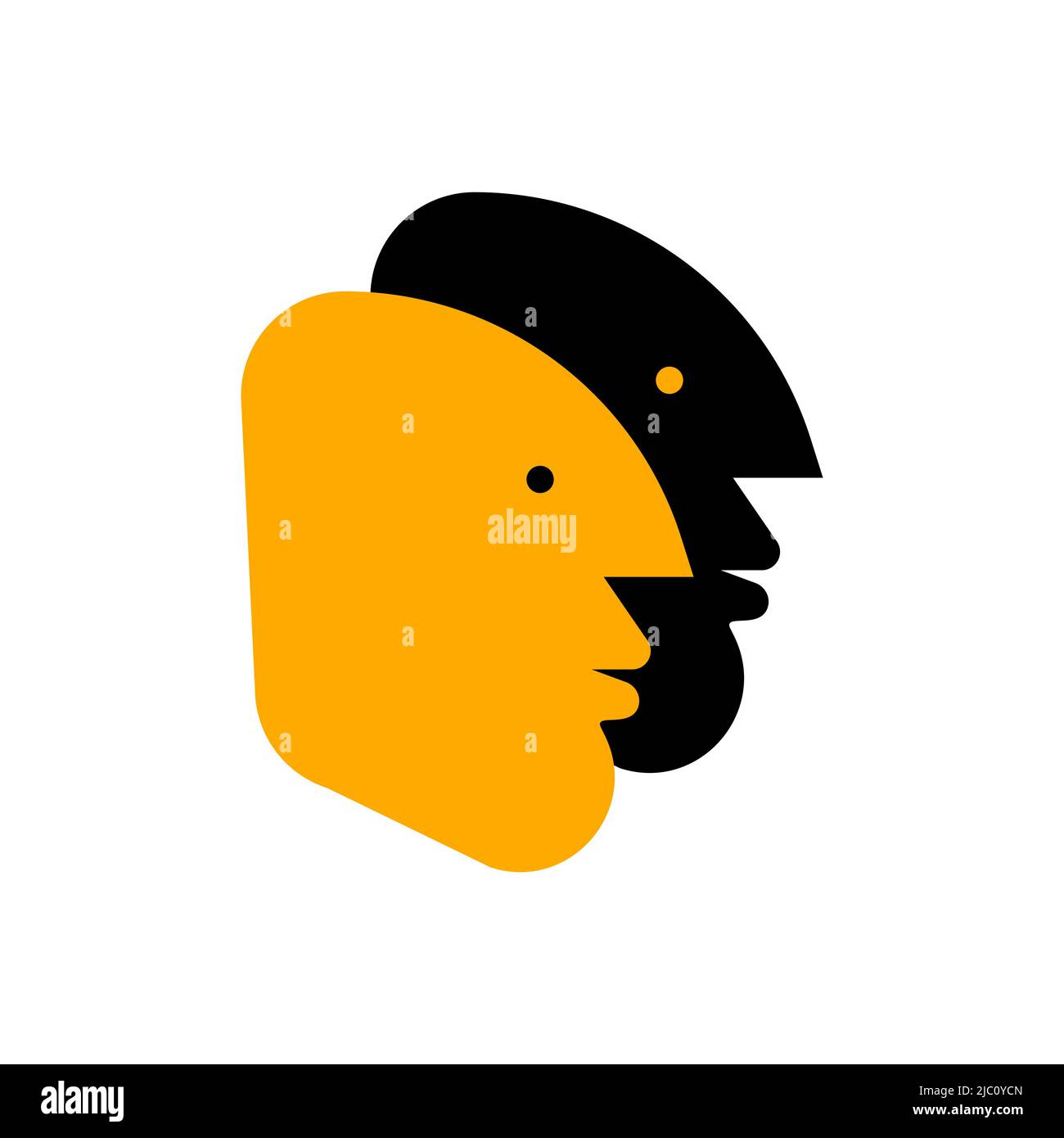 Double of two male profiles, empathy symbol. Coaching logo ...