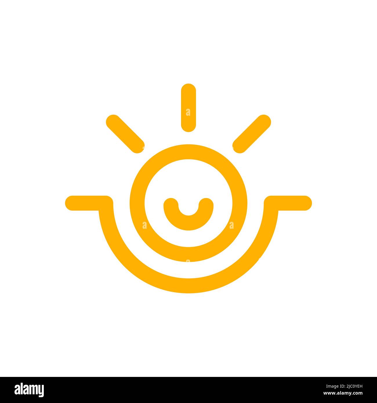 Sun character, yoga line logo. Happy smiling sun icon. Positive vector ...