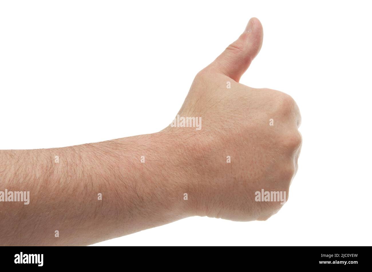 Closeup of thumbs up sign isolated on white background with clopping ...