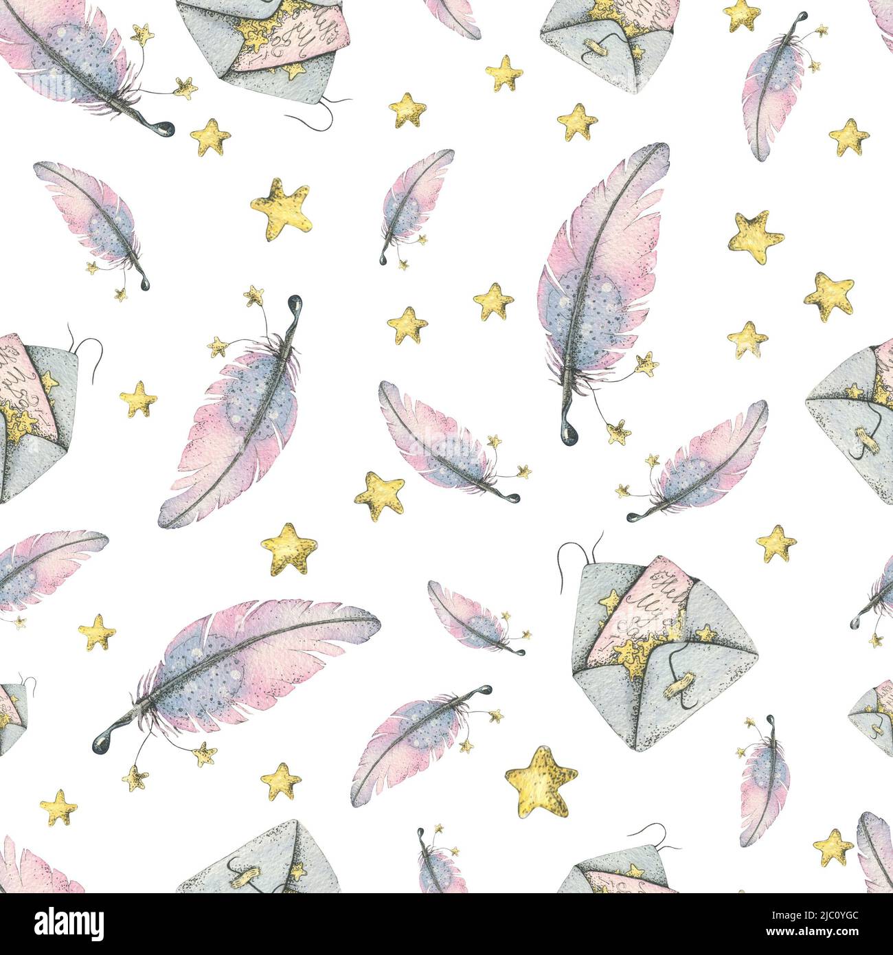 Pattern with watercolor illustration of magic letters Stock Photo - Alamy
