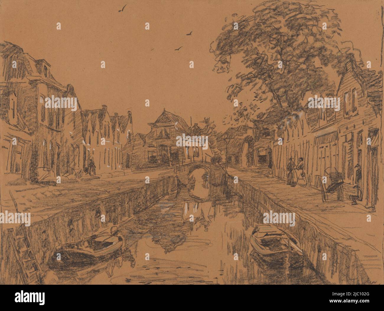 Moat with old houses, draughtsman: Willem Bastiaan Tholen, 1870 - 1931 ...