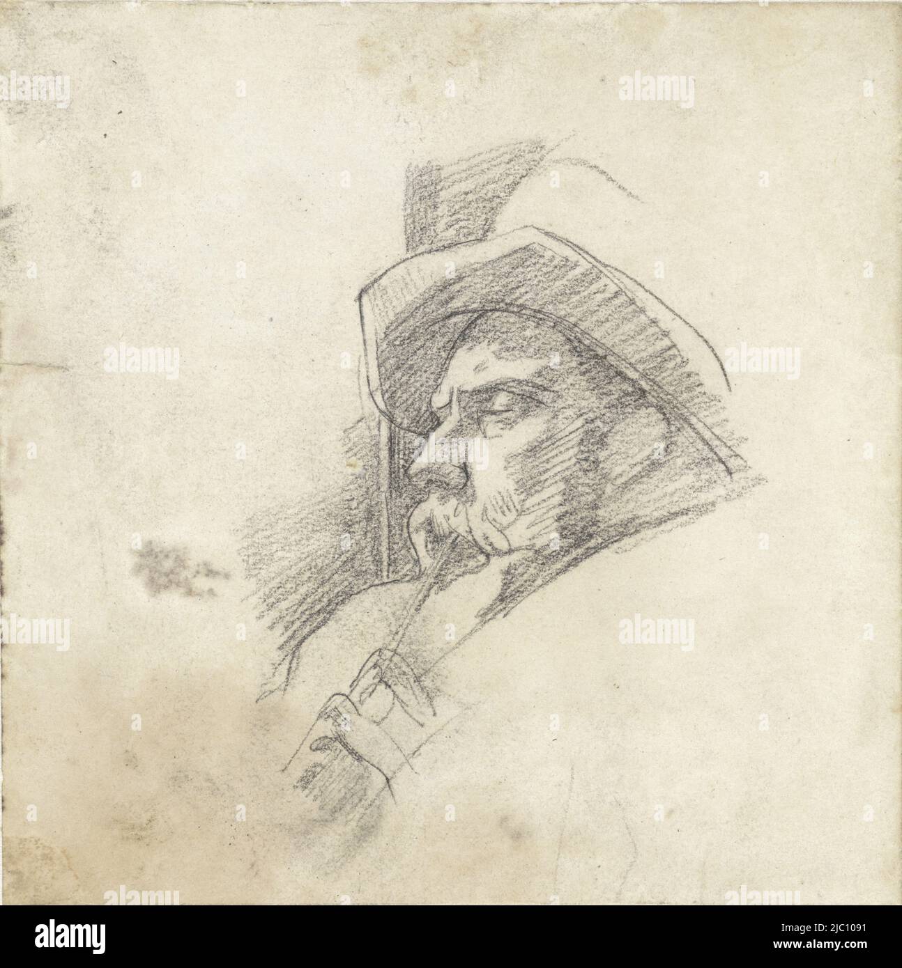 Head of an old man with hat, to the left, draughtsman: Jac van Looij ...