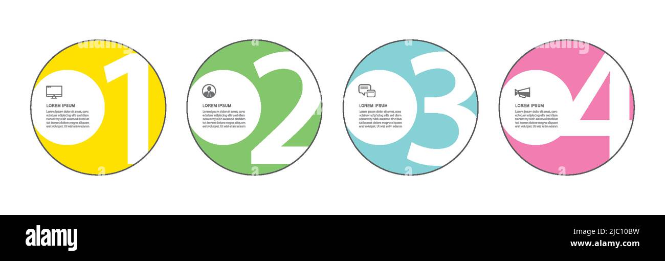 Infographics circle timeline with 4 number thin line data template ...