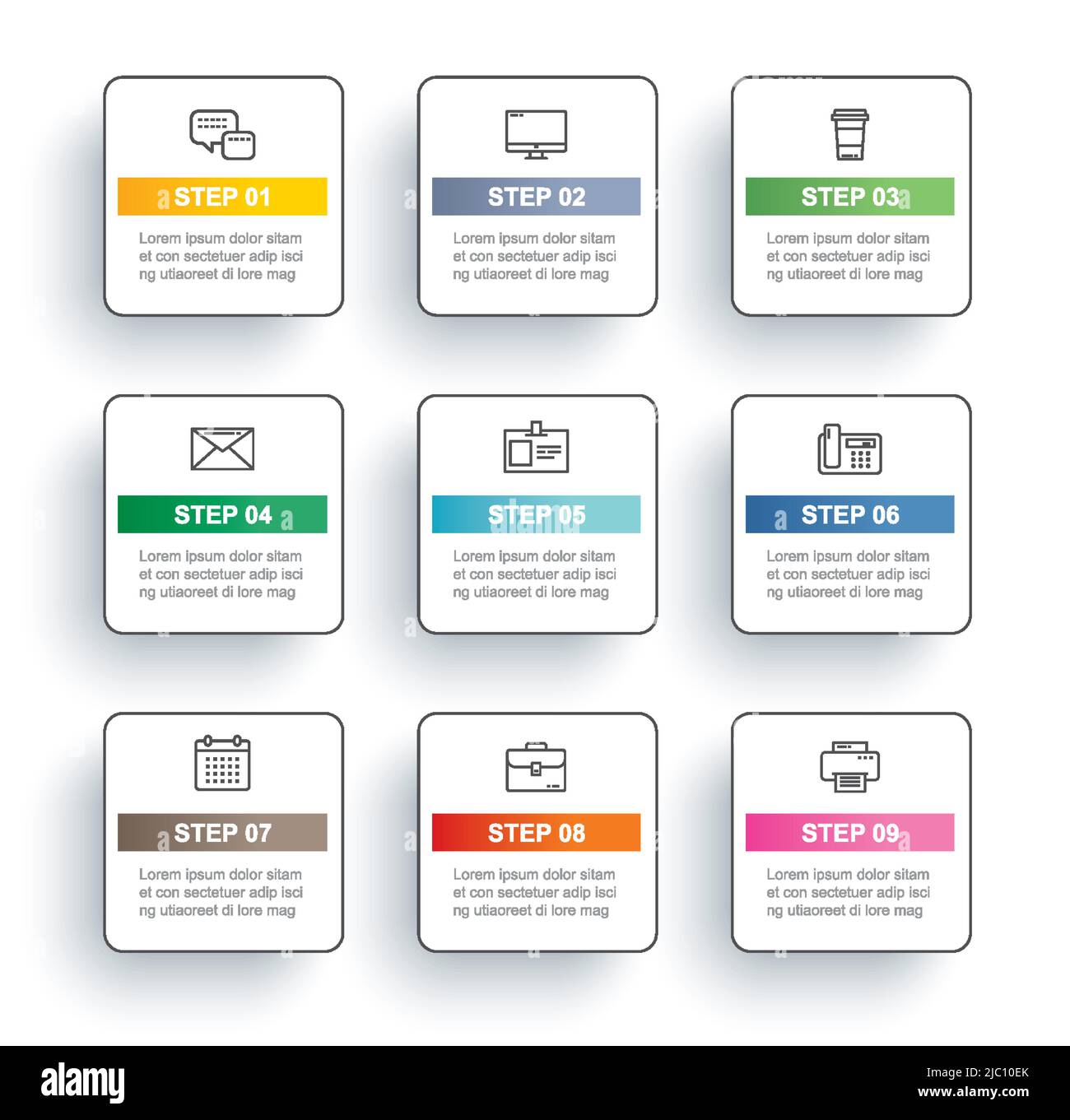 9 data infographics square thin line index template. Vector ...