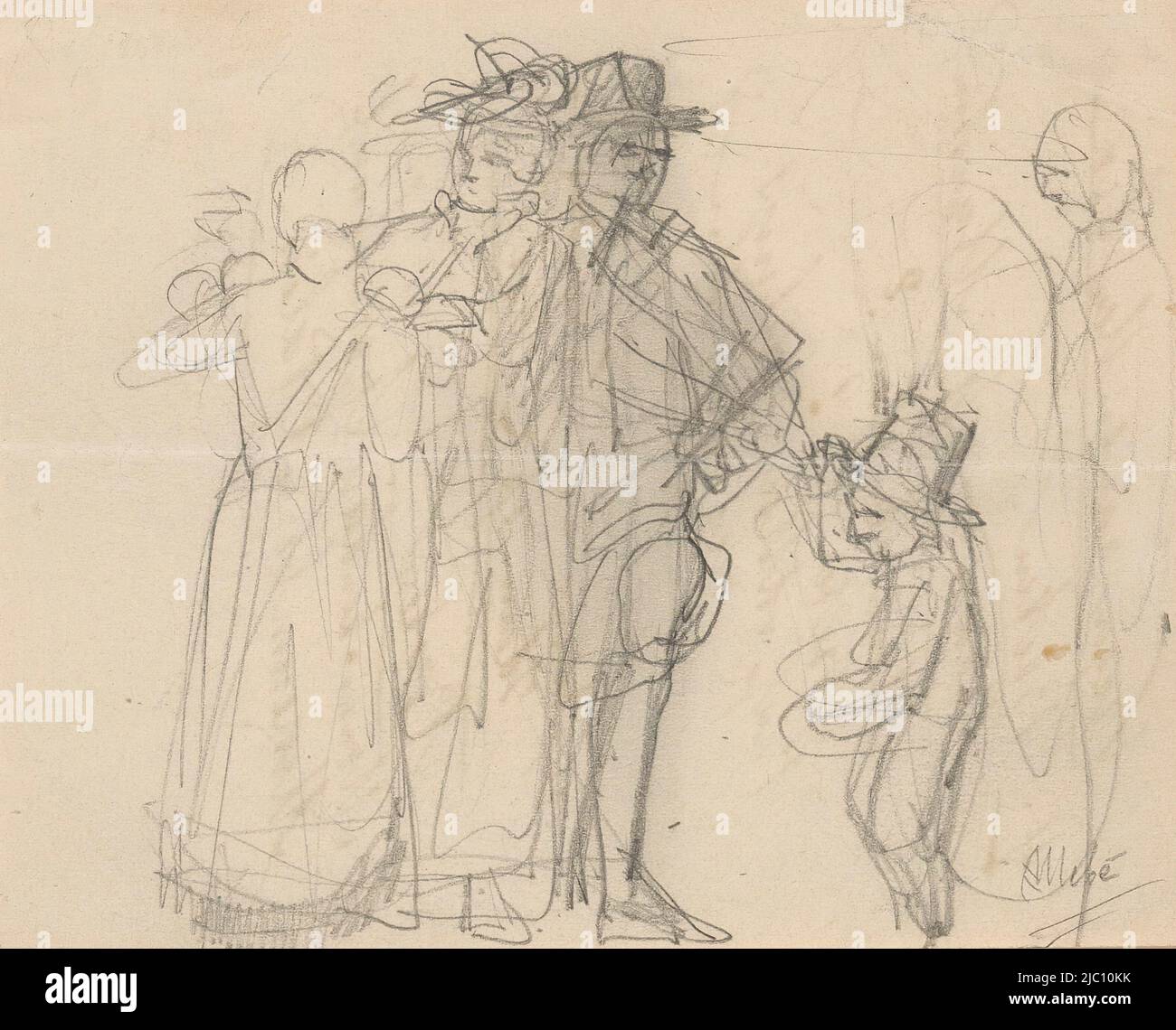 Sketch sheet with street types, draughtsman: August Allebé, 1848 - 1927 ...