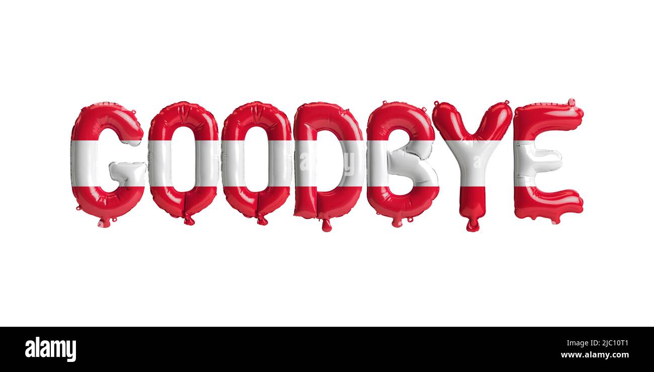 3d illustration of goodbye-letter balloons with austria flag isolated ...