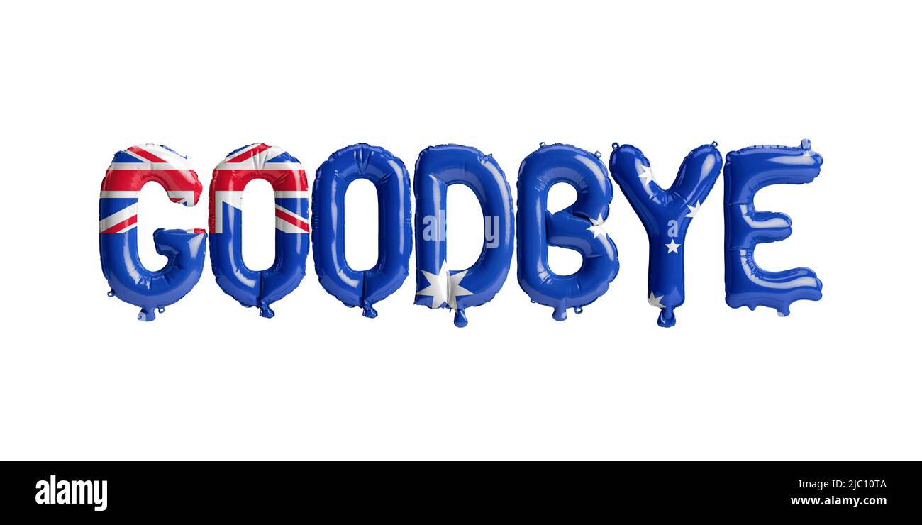3d illustration of goodbye-letter balloons with australia flag isolated ...