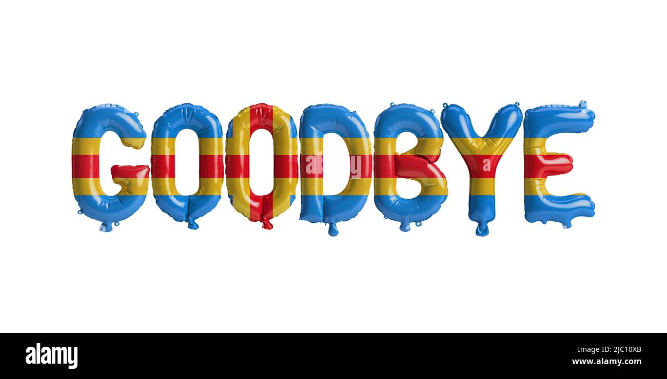 3d illustration of goodbye-letter balloons with aland flag isolated on ...