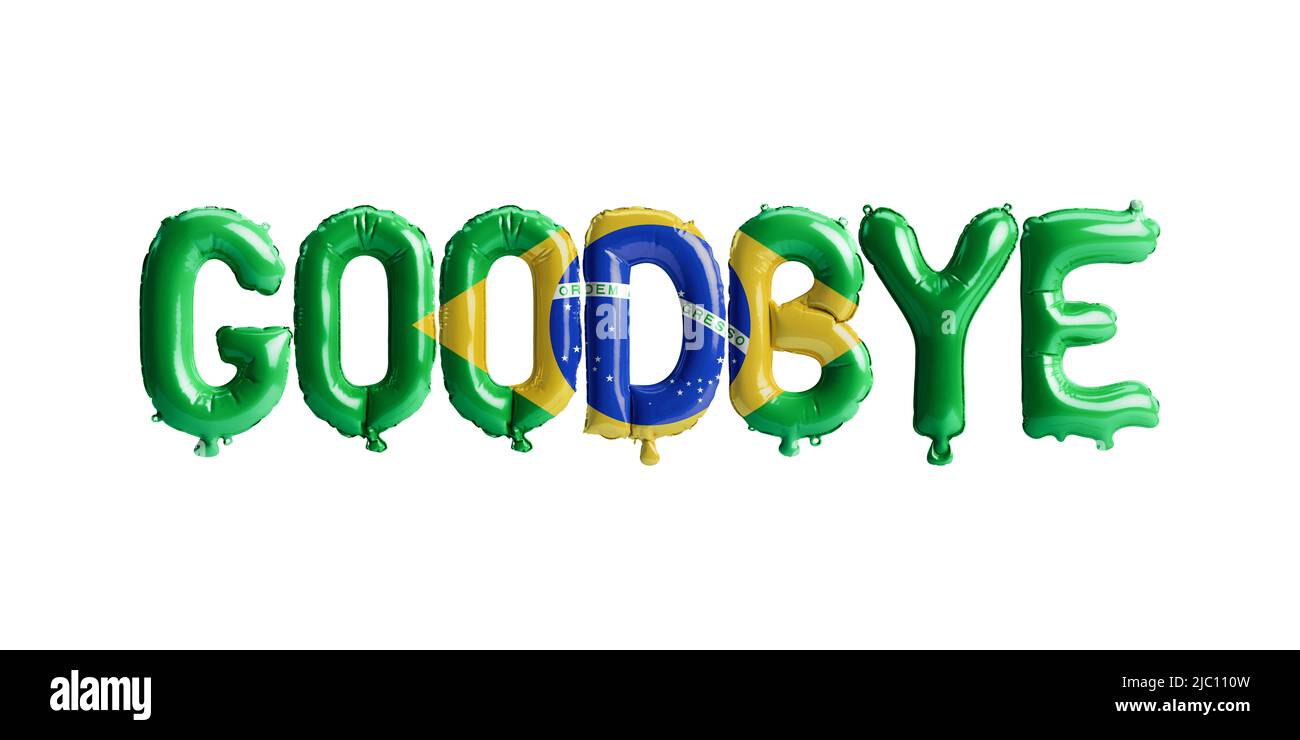 3d illustration of goodbye-letter balloons with flag isolated on white ...