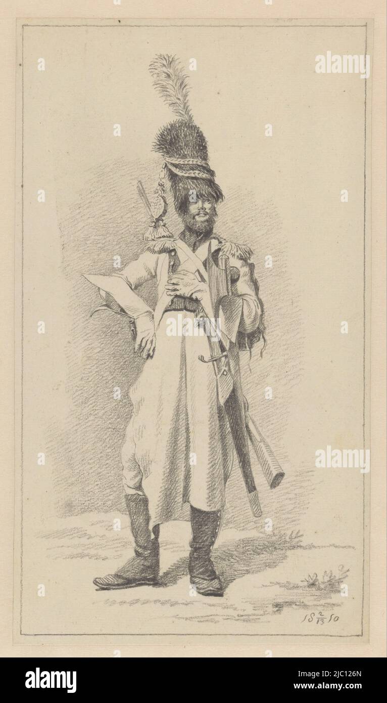 Sappeur in the Napoleonic army, standing with an axe in hand, Sappeur ...