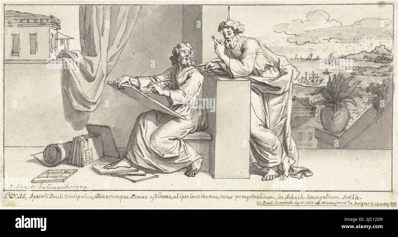 Design for a print, The evangelist Lukas is inspired by the apostle ...