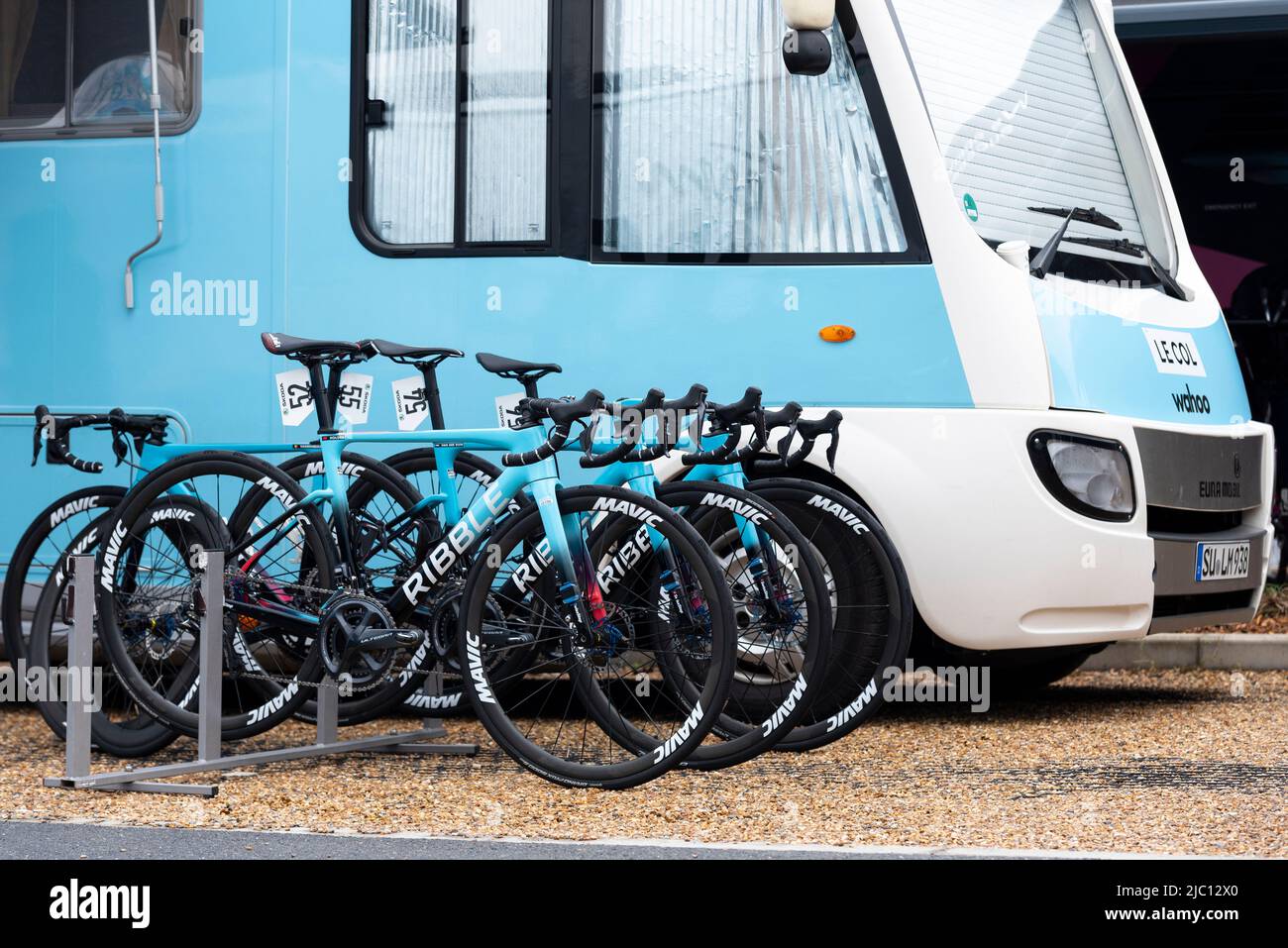 Ribble race bicycles of team Le Col Wahoo at Colchester Sports Park ...