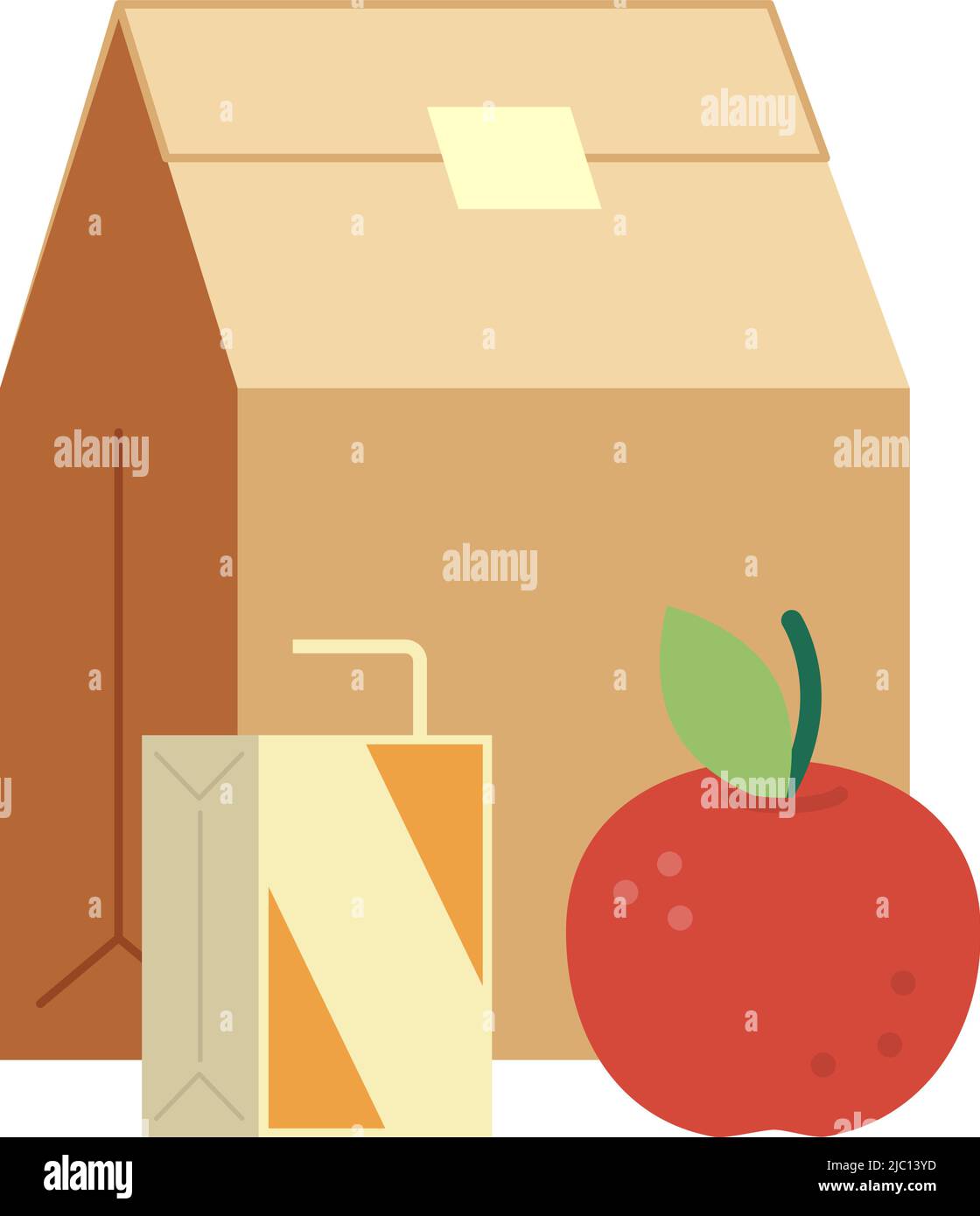 Paper bag with apple and juice box. Lunch pack icon Stock Vector Image ...