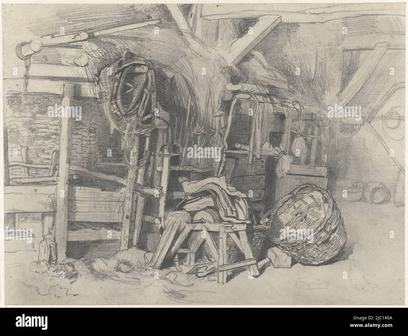 Interior of a stable, draughtsman: Petrus Franciscus Greive, 1821 ...