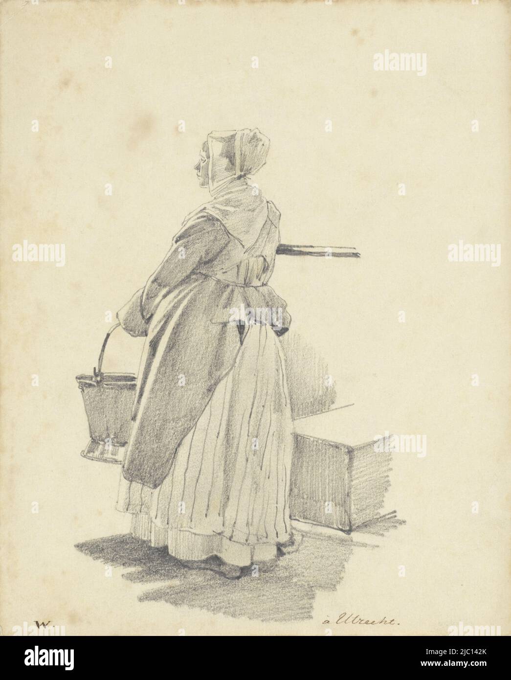 Hand maid with a bucket, draughtsman: Pieter van Loon, 1811 - 1873 ...