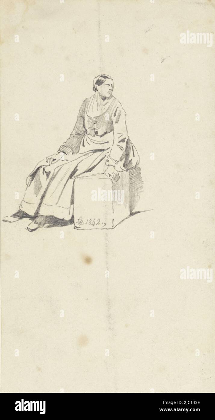 Seated woman, draughtsman: Pieter van Loon, 1842, paper, h 198 mm × w ...