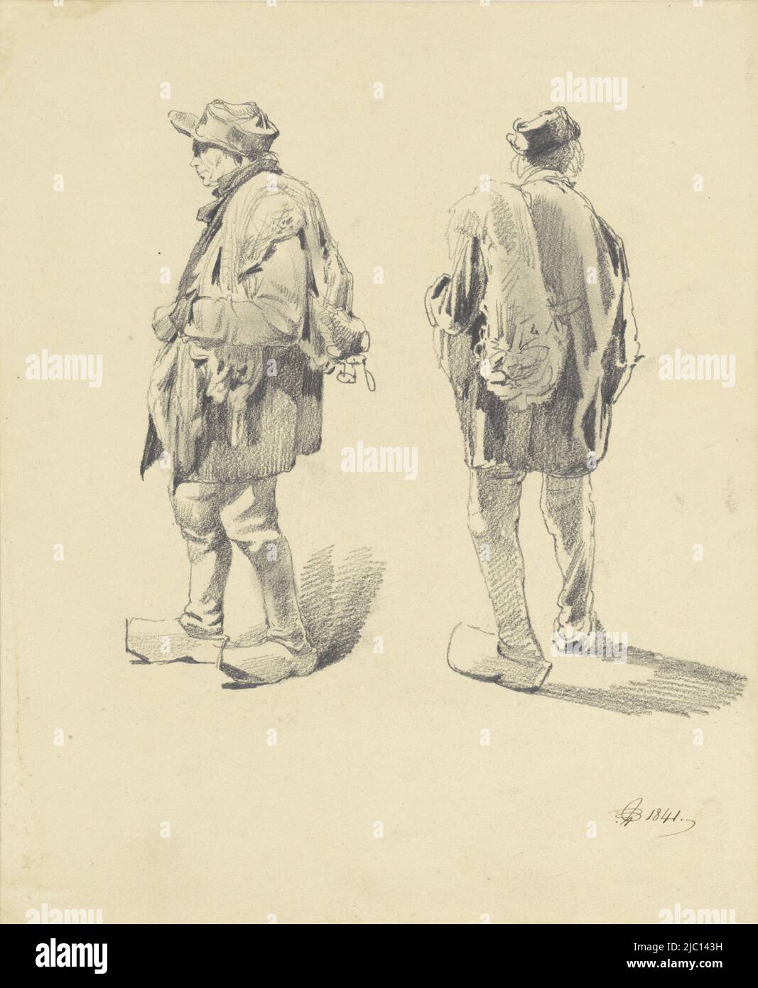 Two studies of a standing man, draughtsman: Pieter van Loon, 1841 ...