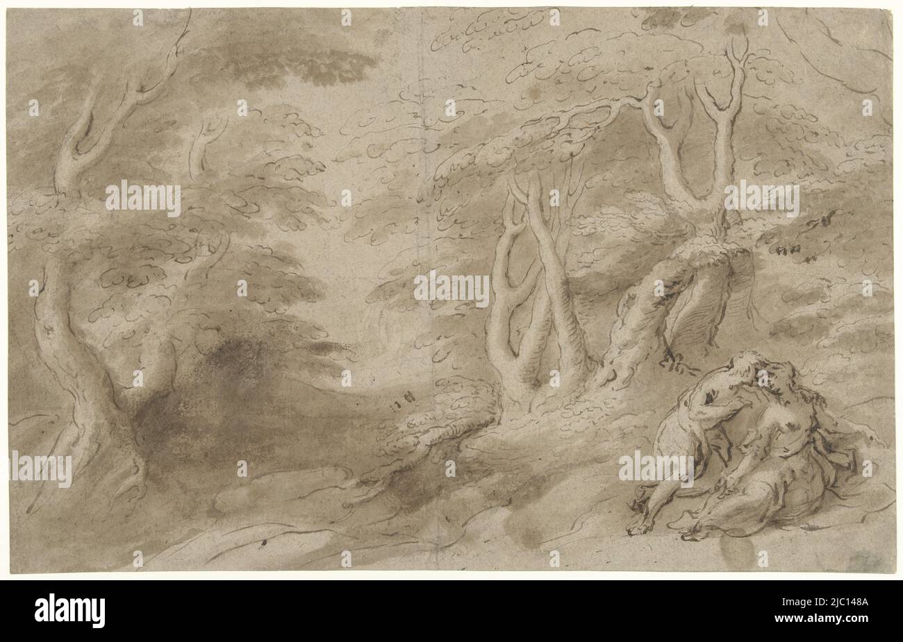 Mythological representation: landscape with love couple, Landscape with ...