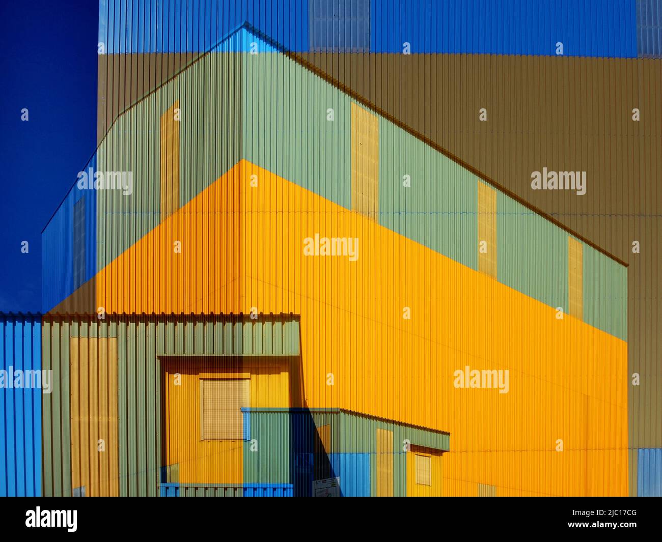 colourful industrial buildings in the Danube port of Albern, Austria ...