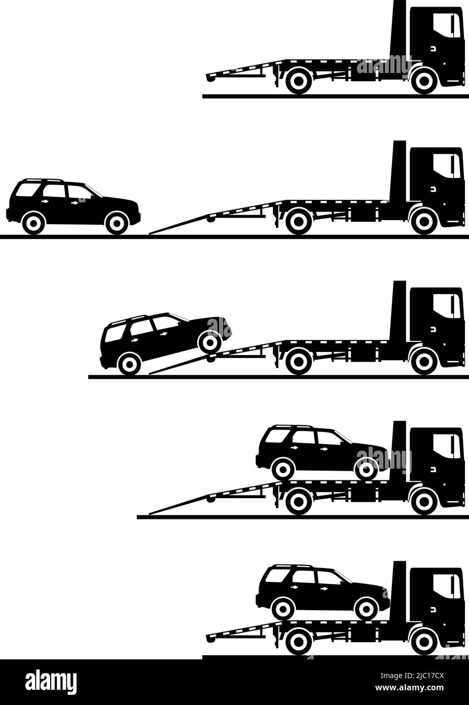 Silhouette illustration of auto transporter and car on white background ...