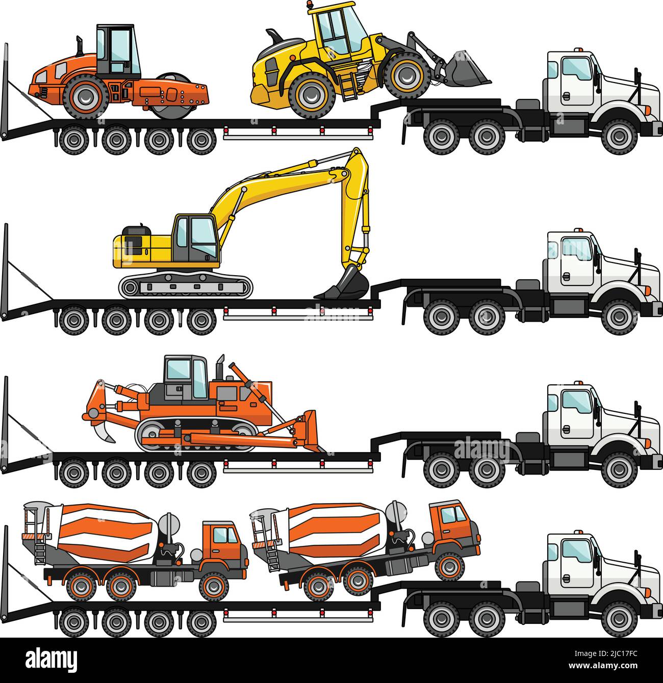 Detailed illustration of car auto transporter and concrete mixer ...