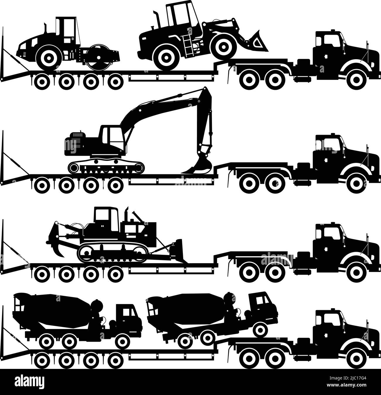 Silhouette illustration of car auto transporter and heavy construction ...