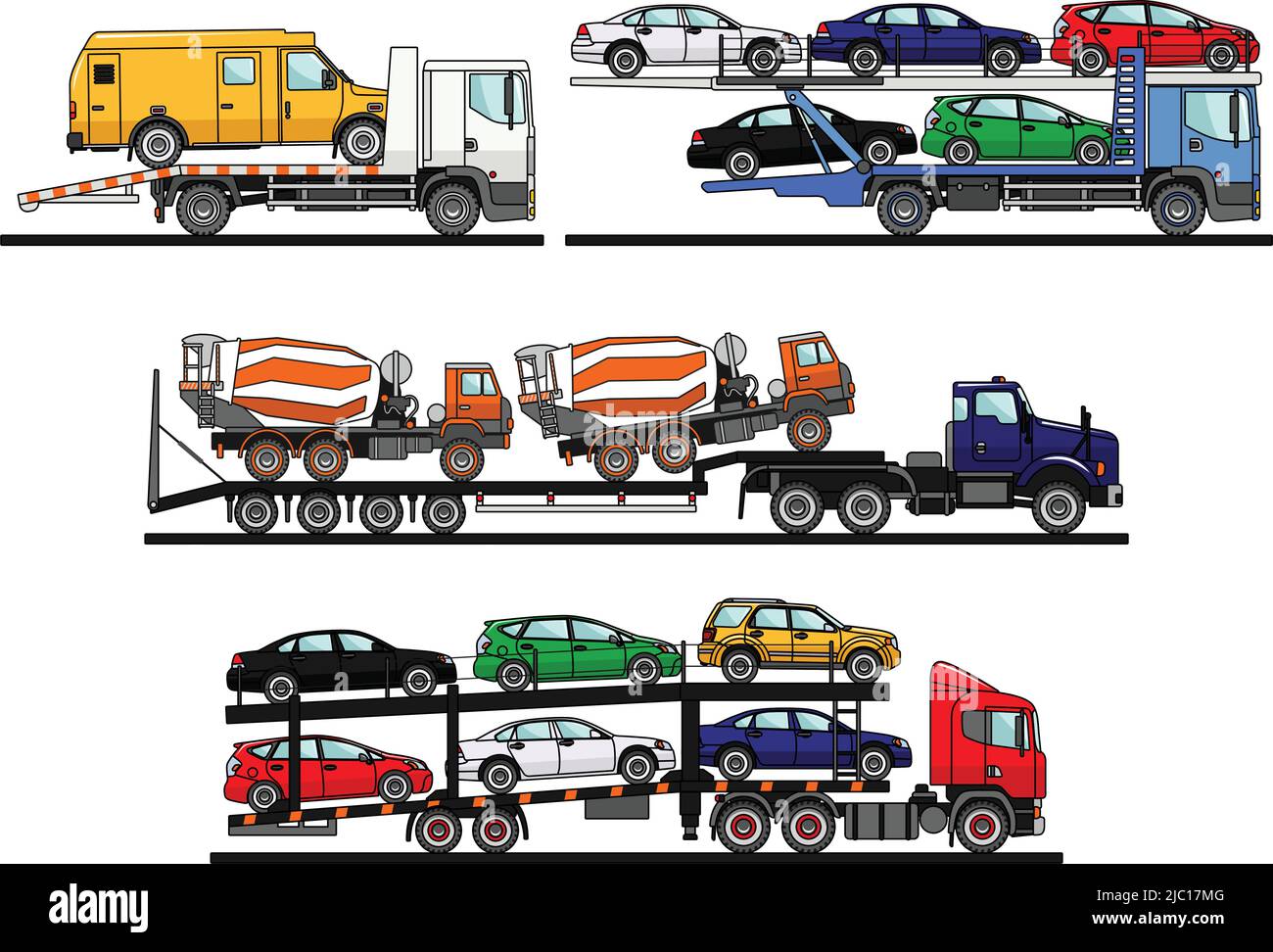Detailed illustration of car auto transporters on white background in ...