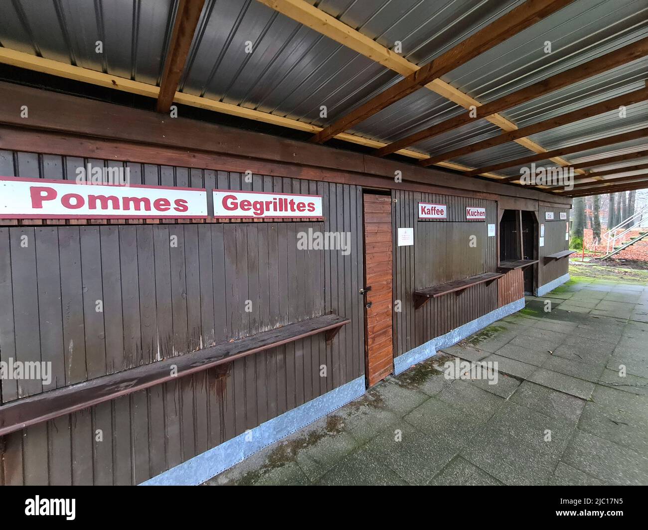 closed food stall on a sports field, Germany Stock Photo - Alamy