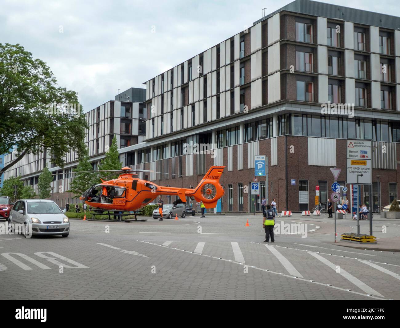rescue helicopter in front of Eppendorf University Hospital, Germany ...