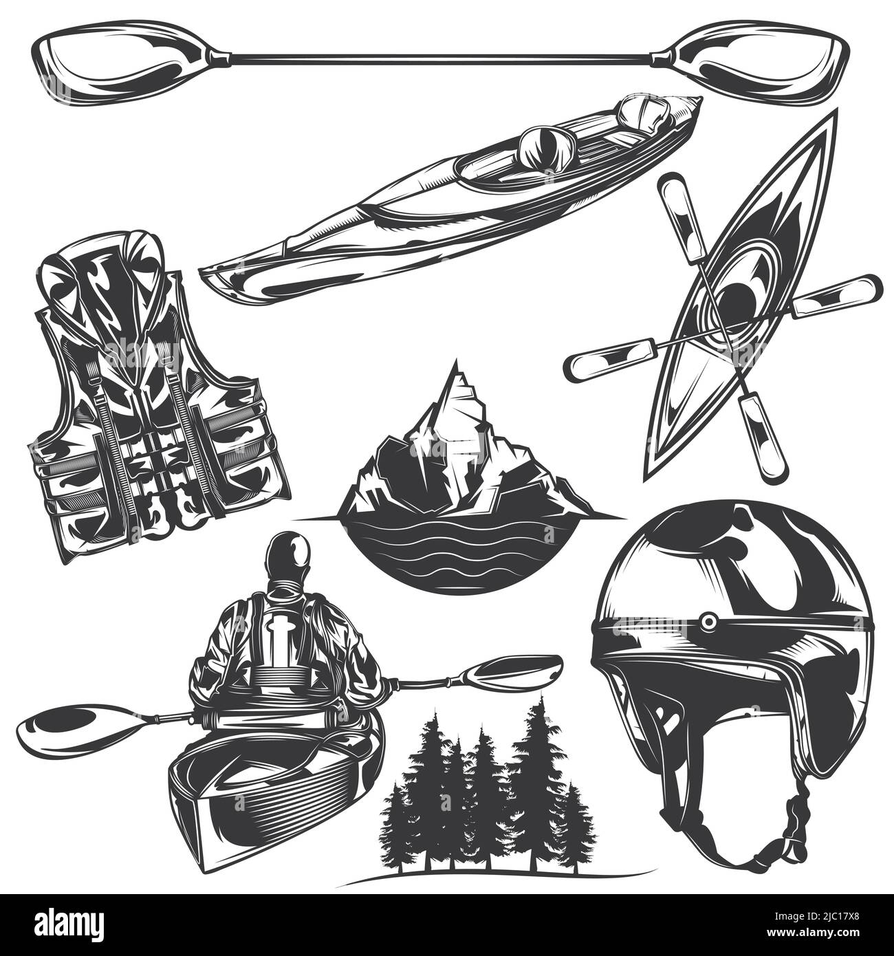 Set of kayaking elements for creating your own badges, logos, labels ...