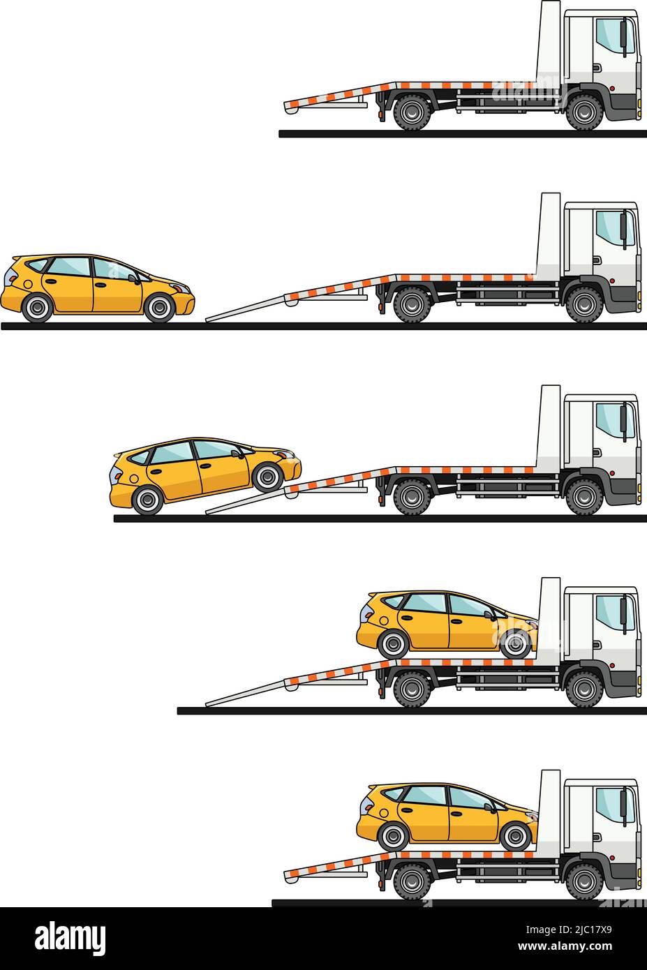 Detailed illustration of auto transporter and car on white background ...