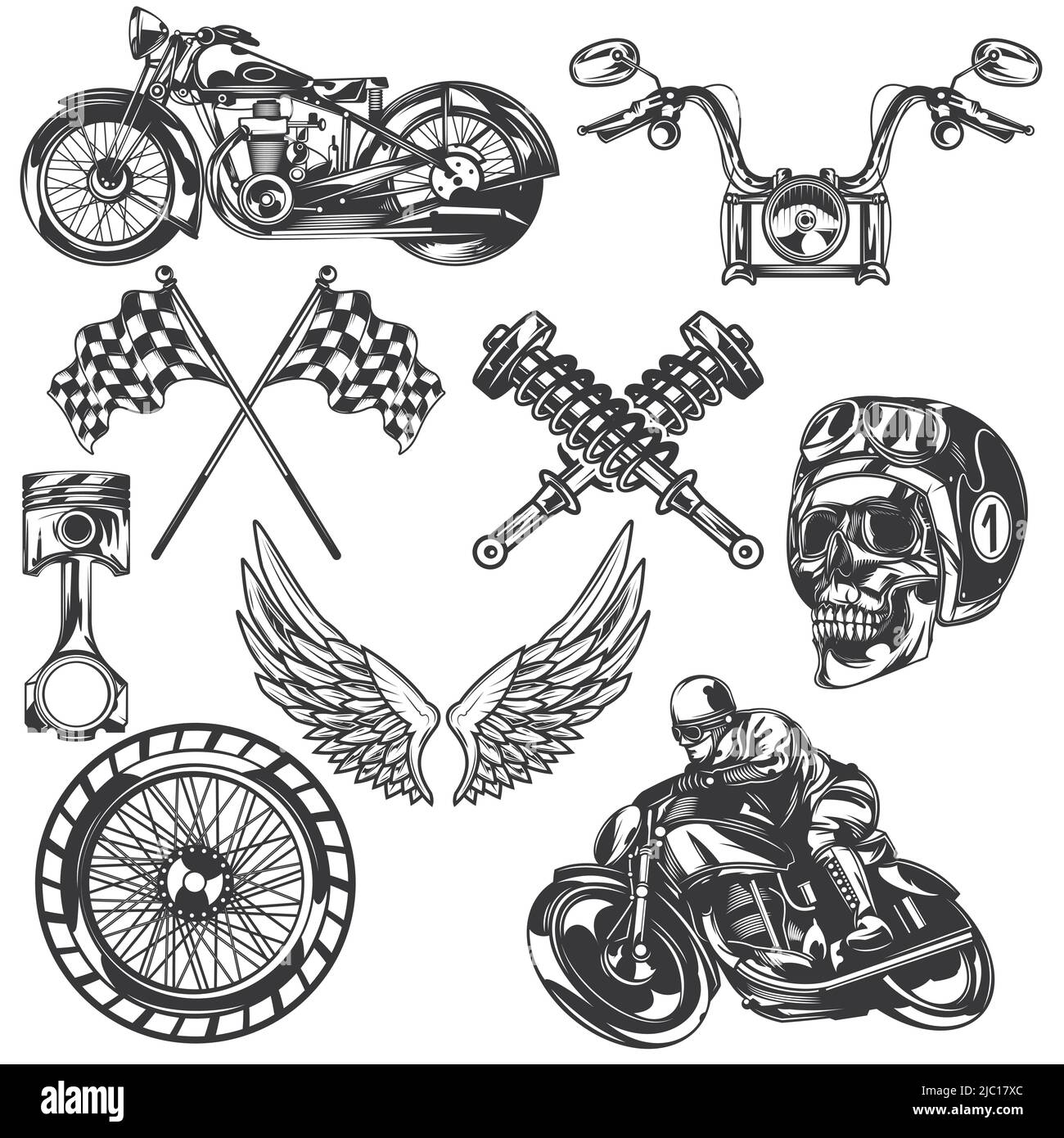 Rider design concept set with super bike race time flat icons isolated ...