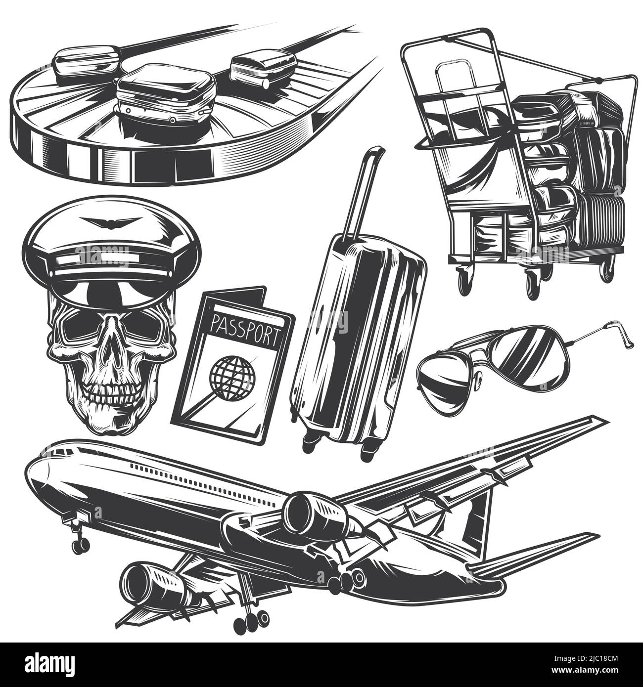 Set of air travel elements for creating your own badges, logos, labels ...