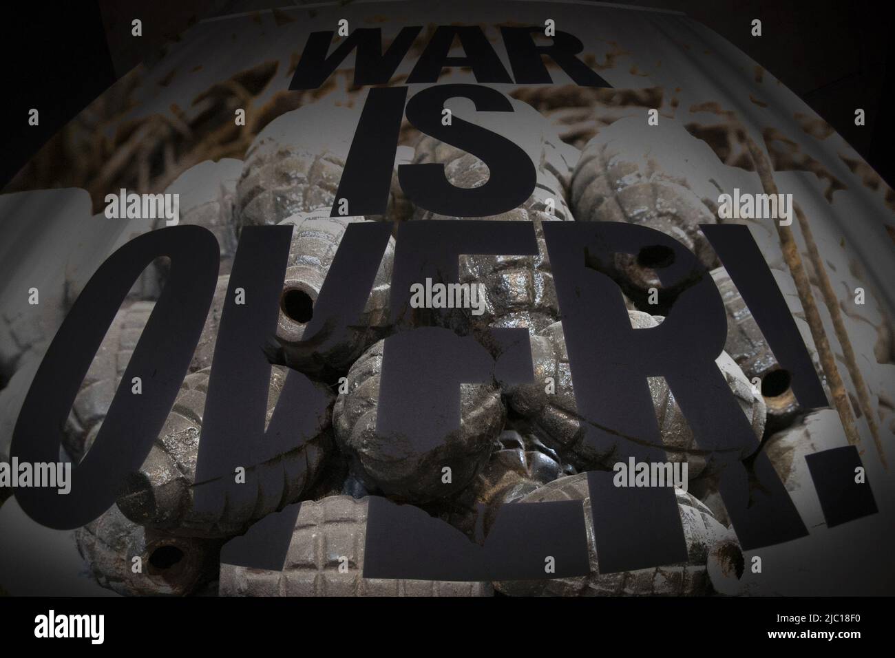 War is over writing black on bomb background Stock Photo - Alamy
