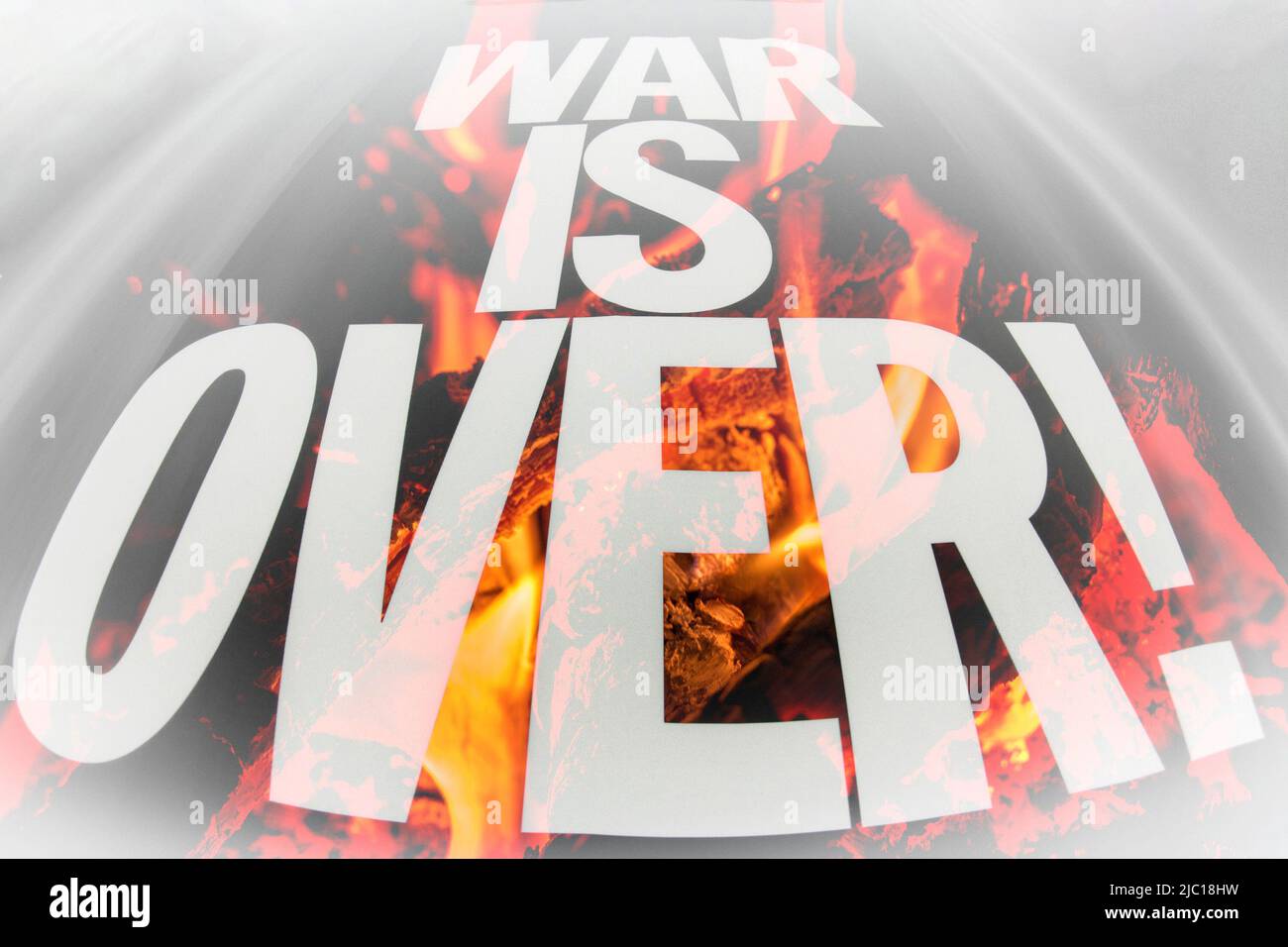War is over writing white on fire background Stock Photo - Alamy