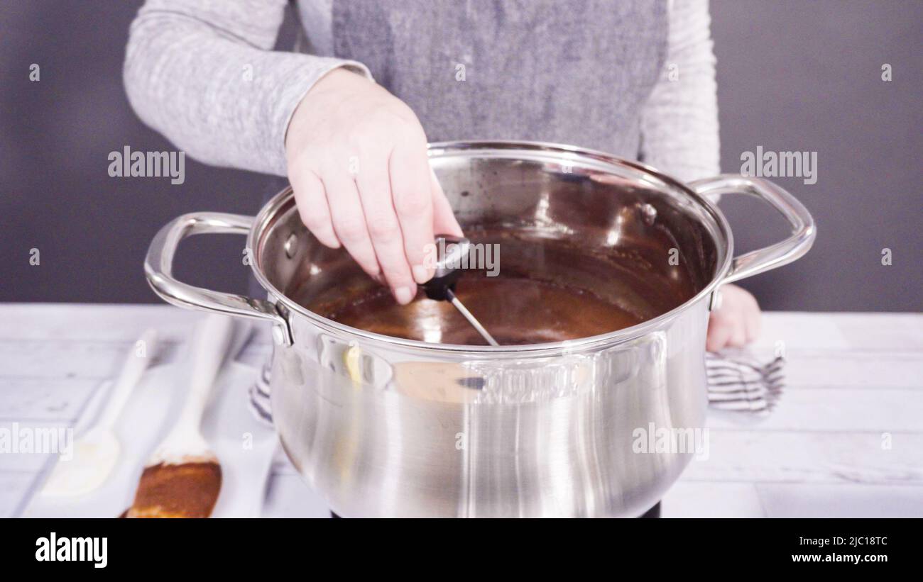 Step by step. Mixing ingredients in the cooking pot to make simple ...