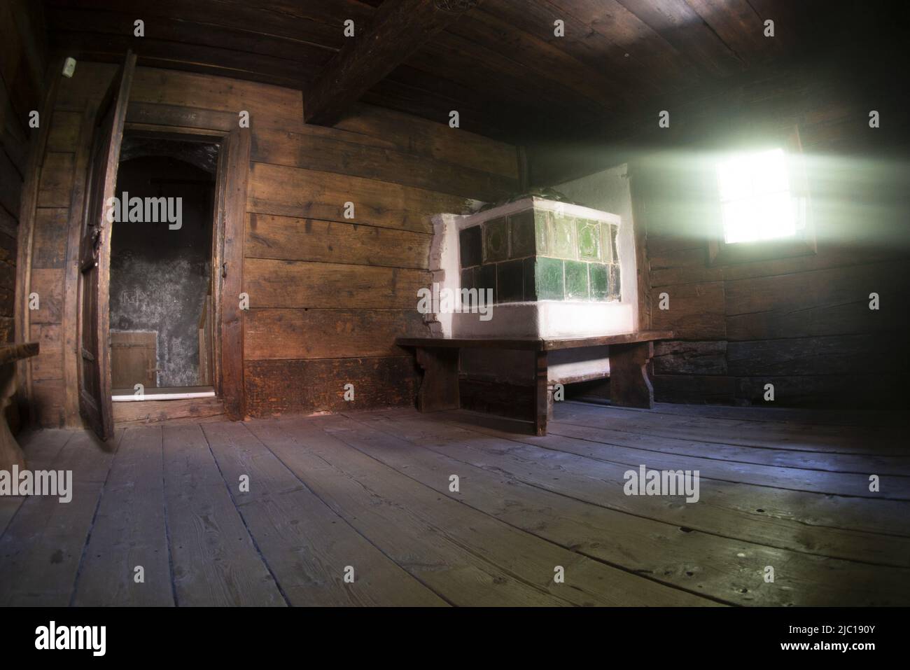 Old Austria cabin wood house interior view Stock Photo - Alamy