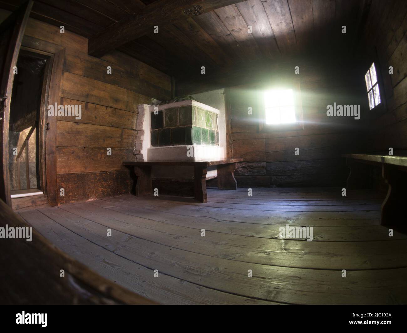 Old Austria cabin wood house interior view Stock Photo - Alamy