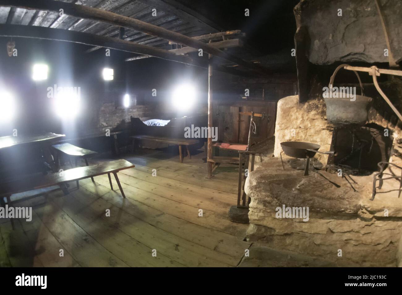 Old Austria cabin wood house interior view Stock Photo - Alamy