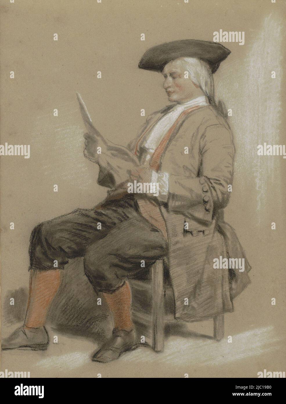 Sheet 24 verso from a sketchbook with 45 sheets, Reading man on a chair ...