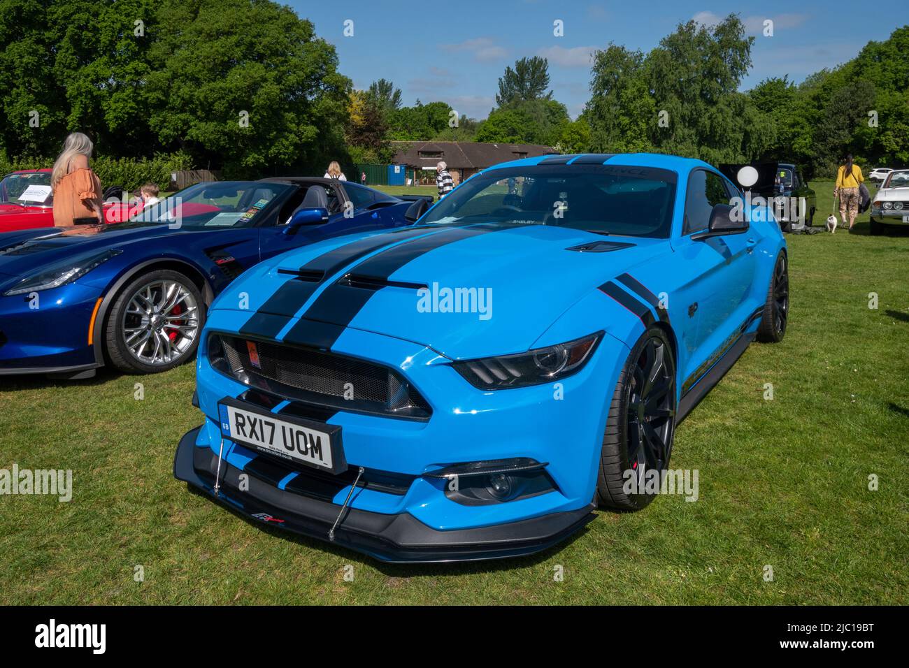 Blue Ford Mustang prestige racing car on display at a car show in ...