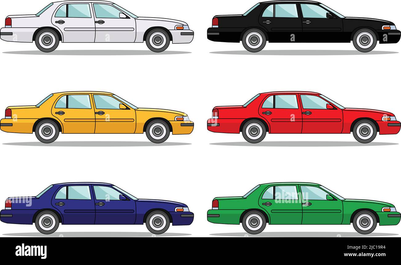 Detailed illustration of six colored cars in a flat style Stock Vector ...