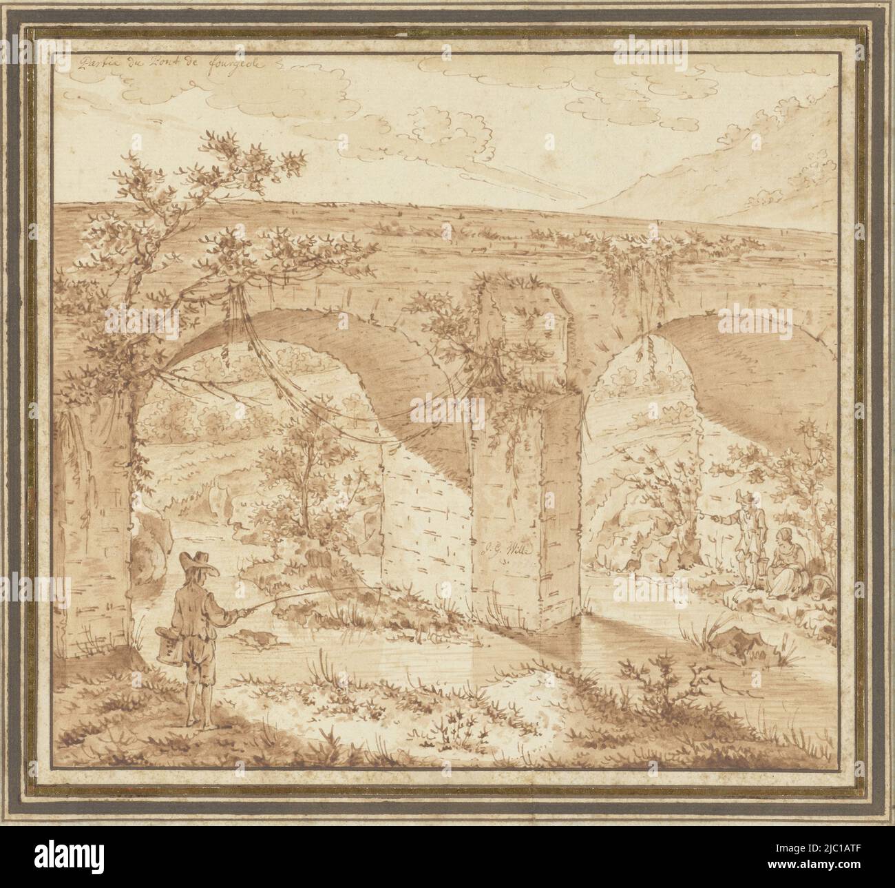 Angler at heavy stone bridge: Pont de Fourgeole, Angler at stone bridge ...