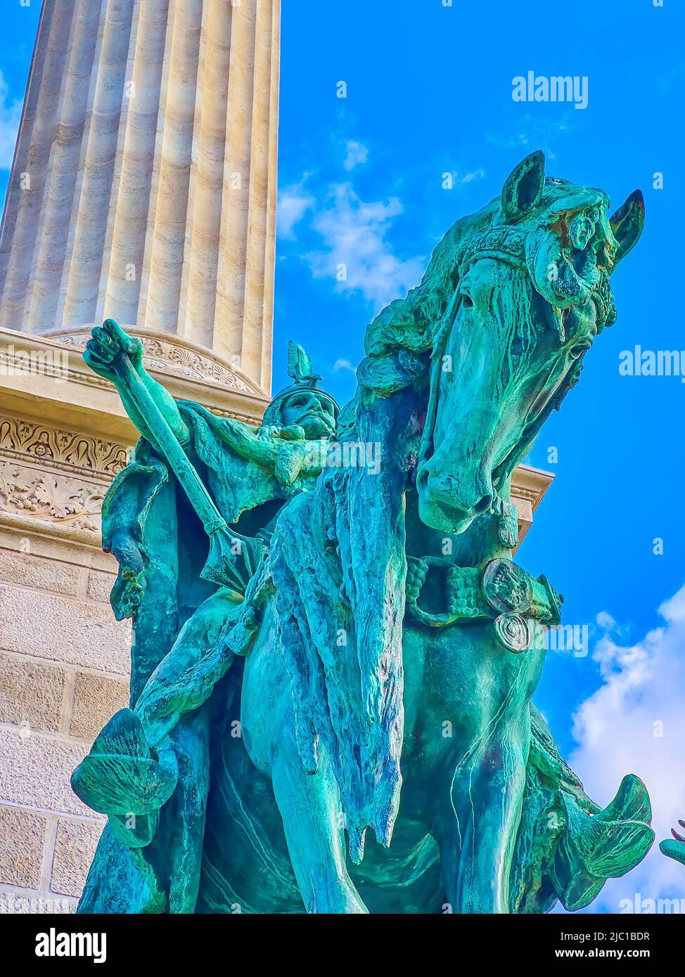The equestrian statue of one of Hungarian leader (chieftain), mounted ...
