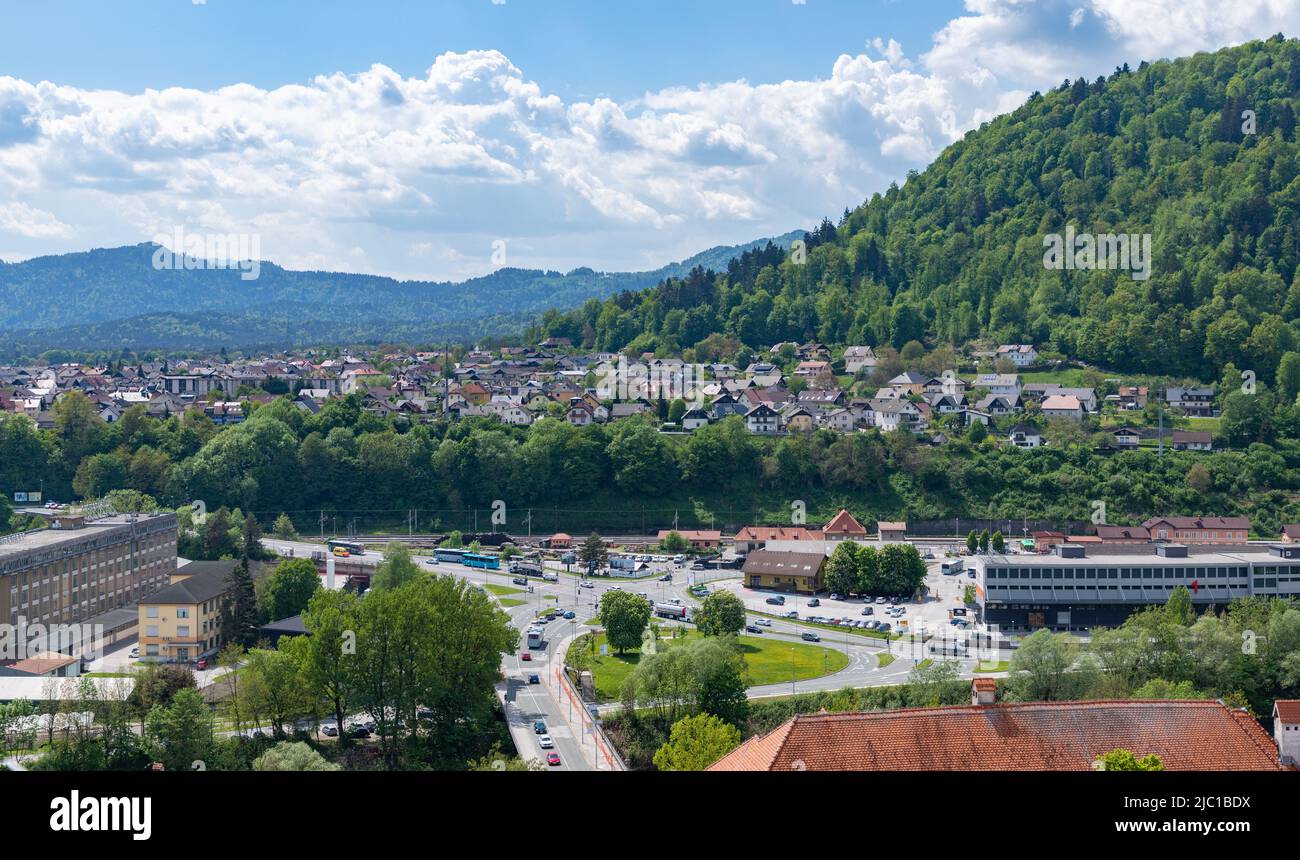 A picture of the city of Kranj and part of the Šmarjetna Mountain Stock ...