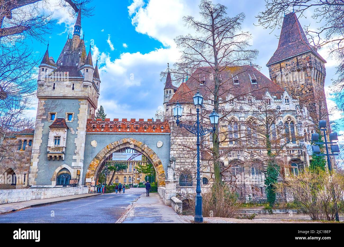 BUDAPEST, HUNGARY - FEBRUARY 23, 2022: The main entrance gate to ...